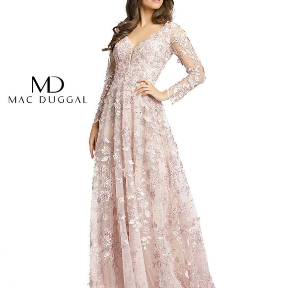 Mac Duggal | Dresses | Nwot Mac Duggal Floral Applique Long Sleeve ...